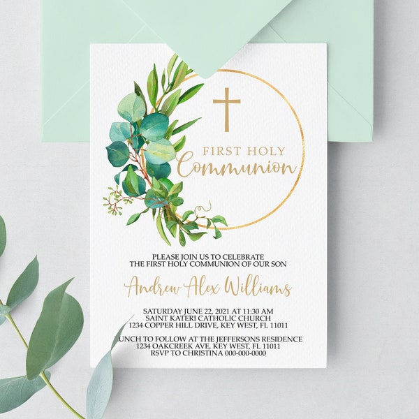 Green Communion Invitation - Etsy