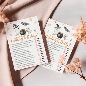 Halloween Baby Shower Game: Guess Who Mommy or Daddy (EDITABLE ...