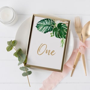 Tropical Table Numbers, EDITABLE, Printable Greenery Seating Template ...