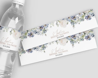 SINI Blue Hydrangea Water Bottle Label, Editable Digital Instant ...