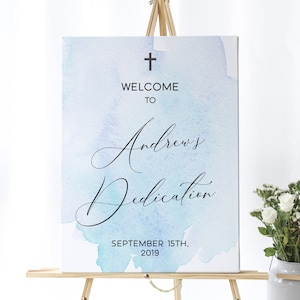 Blue Dedication Welcome Sign, EDITABLE, Simple Watercolor Baptism ...