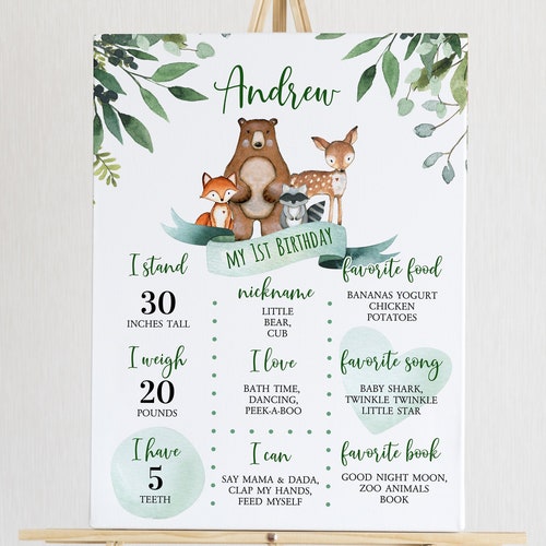 Editable Boho Woodland Birthday Milestone Sign Template - Etsy