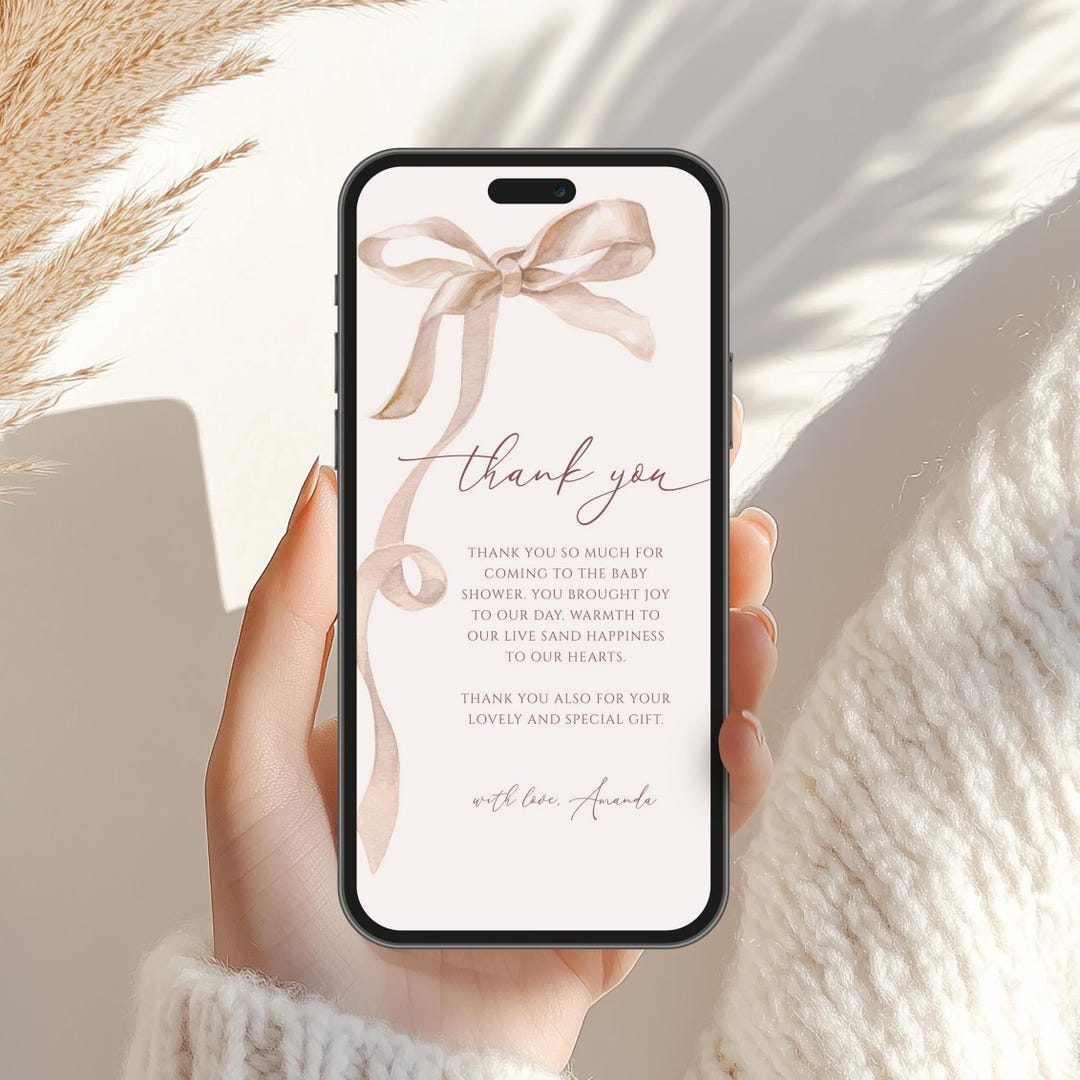Beige Bow Electronic Thank You Card Template | Editable Digital ...