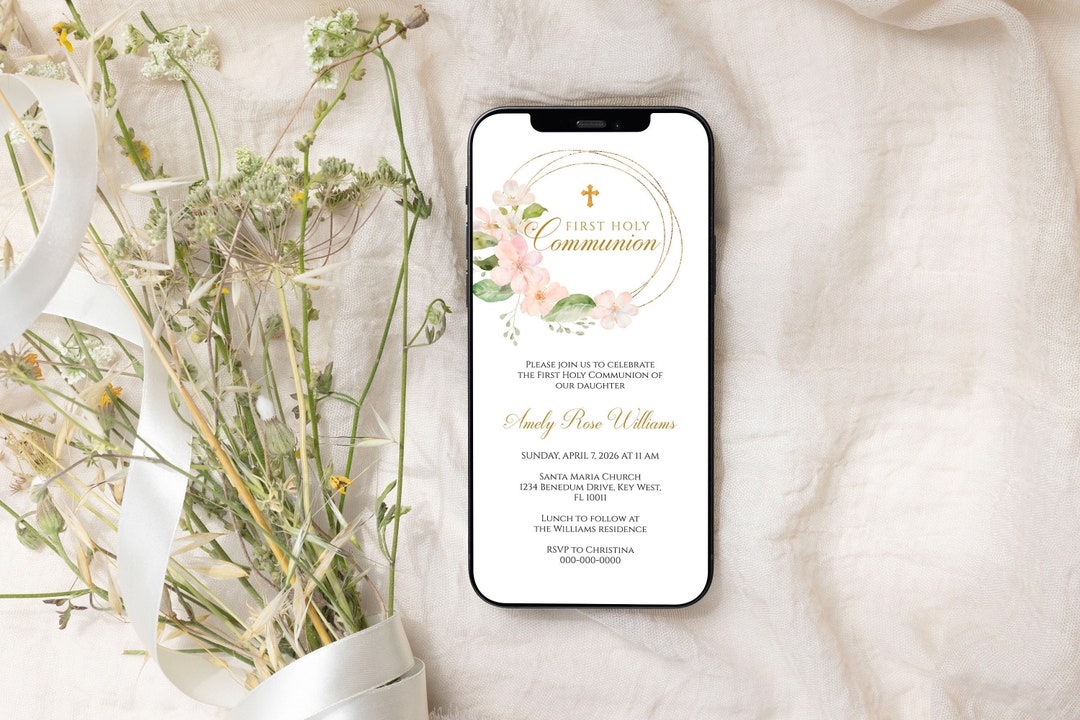 First Holy Communion Electronic Invitation Template | Editable Digital ...