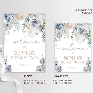 Elegant Blue Hydrangea Welcome Sign, EDITABLE Dusty Blue Flowers Bridal ...