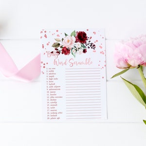 Marsala & Rose Gold Baby Shower Game Set, 100% EDITABLE, Burgundy Games ...