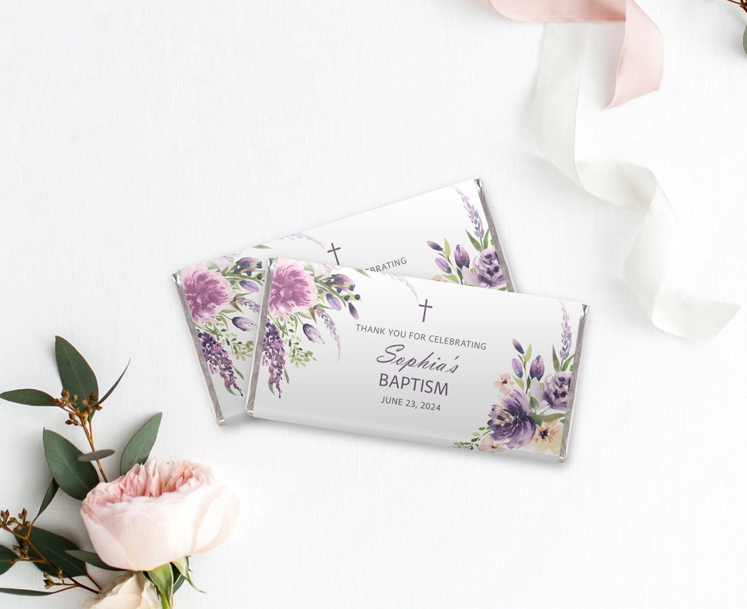 Lavender Baptism Chocolate Bar Wrapper: Violet Floral Template ...