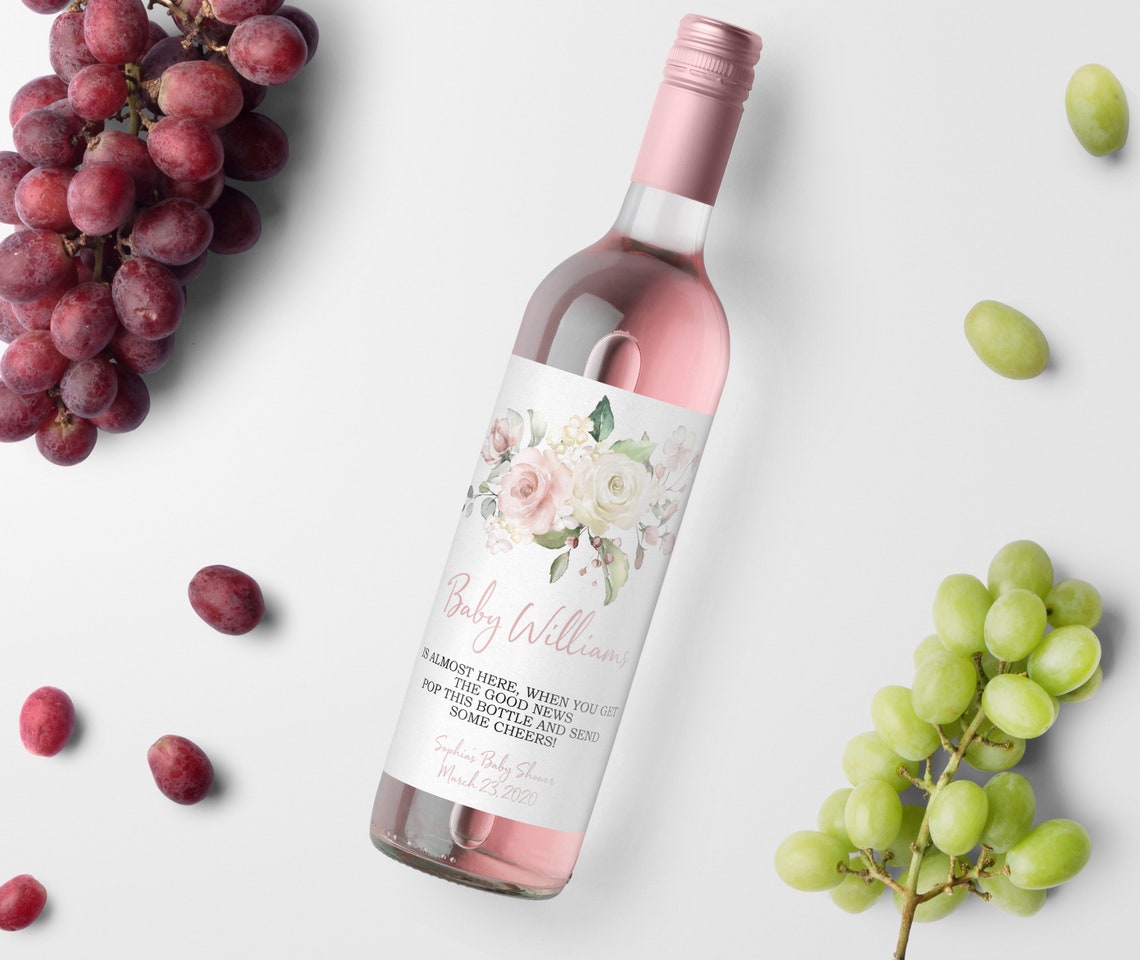 Blush Pink Floral Wine Label: Editable Baby Shower Template (digital ...