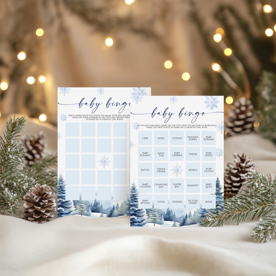 Winter Baby Shower Bingo Game: Pine & Snowflake Design (digital ...