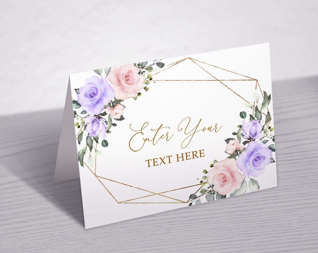 Blush Pink & Violet Floral Buffet Card: Editable Food Label Template ...