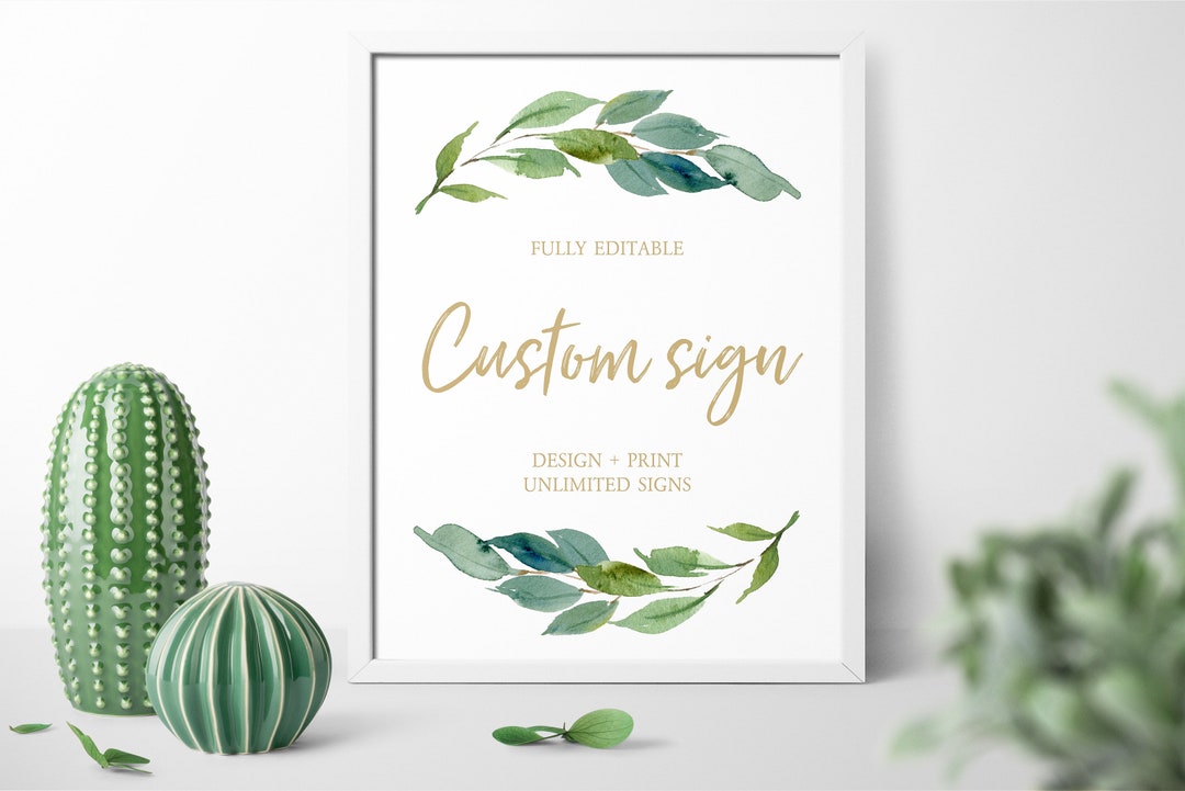 Green & Gold Floral Sign Template: Editable Printable (digital Download ...