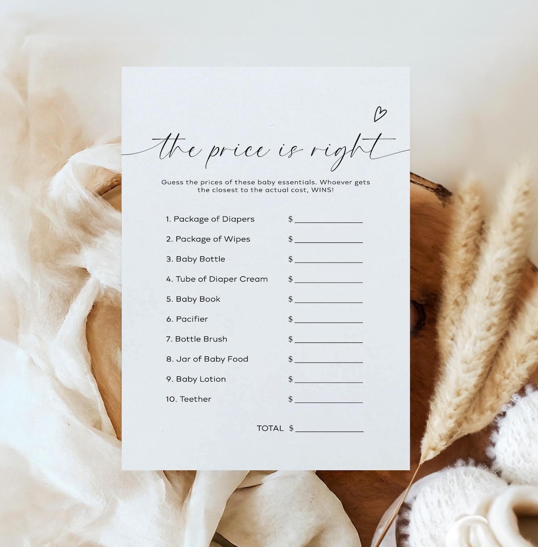 Price is Right Baby Shower Game: Minimalist Printable (instant Download ...