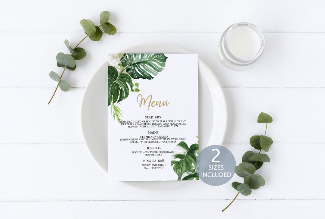 Tropical Green Leaf Menu Template: Editable Printable Design - Etsy