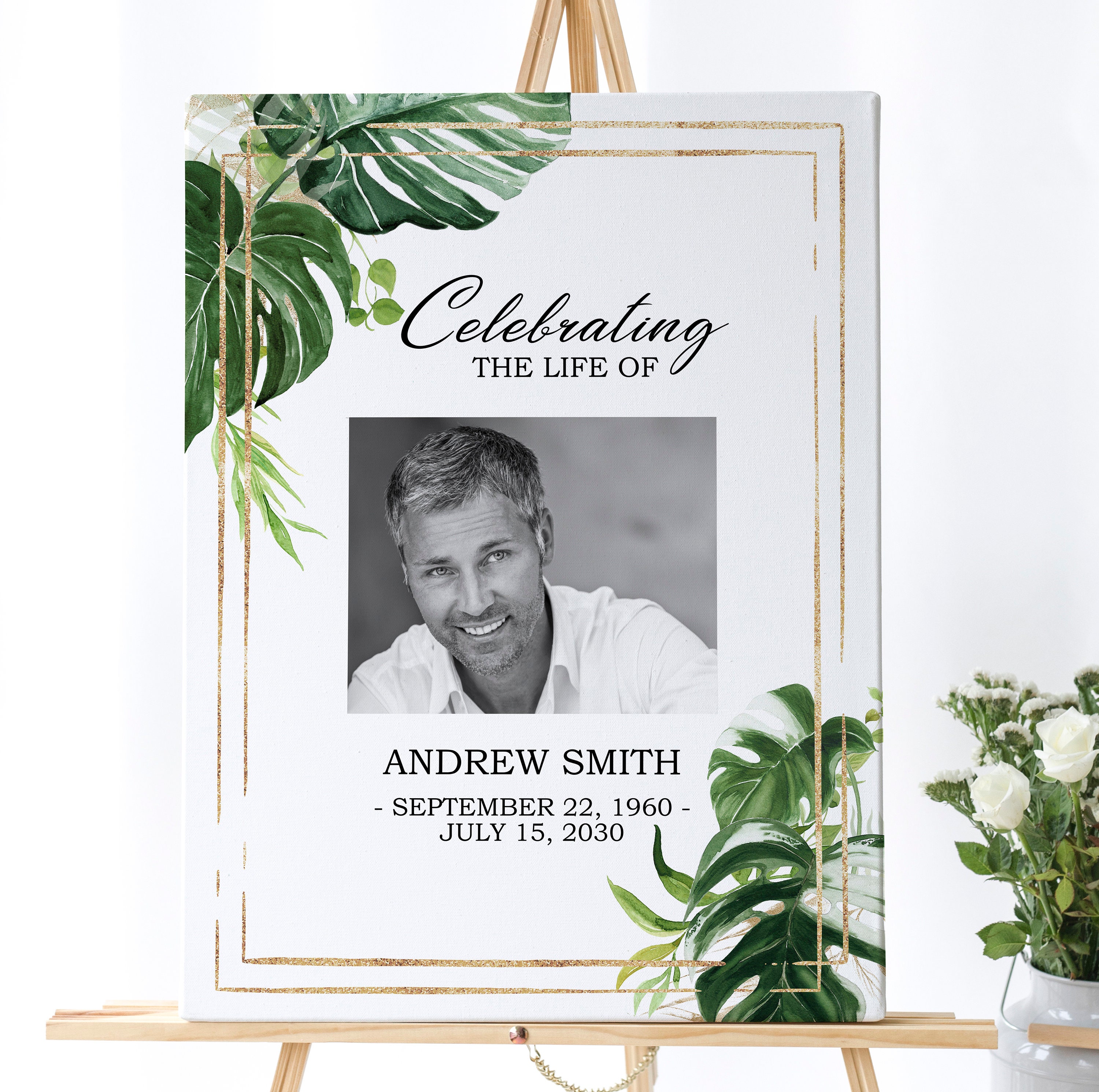 Tropical Funeral Bundle Template: Greenery Memorial Set (digital ...