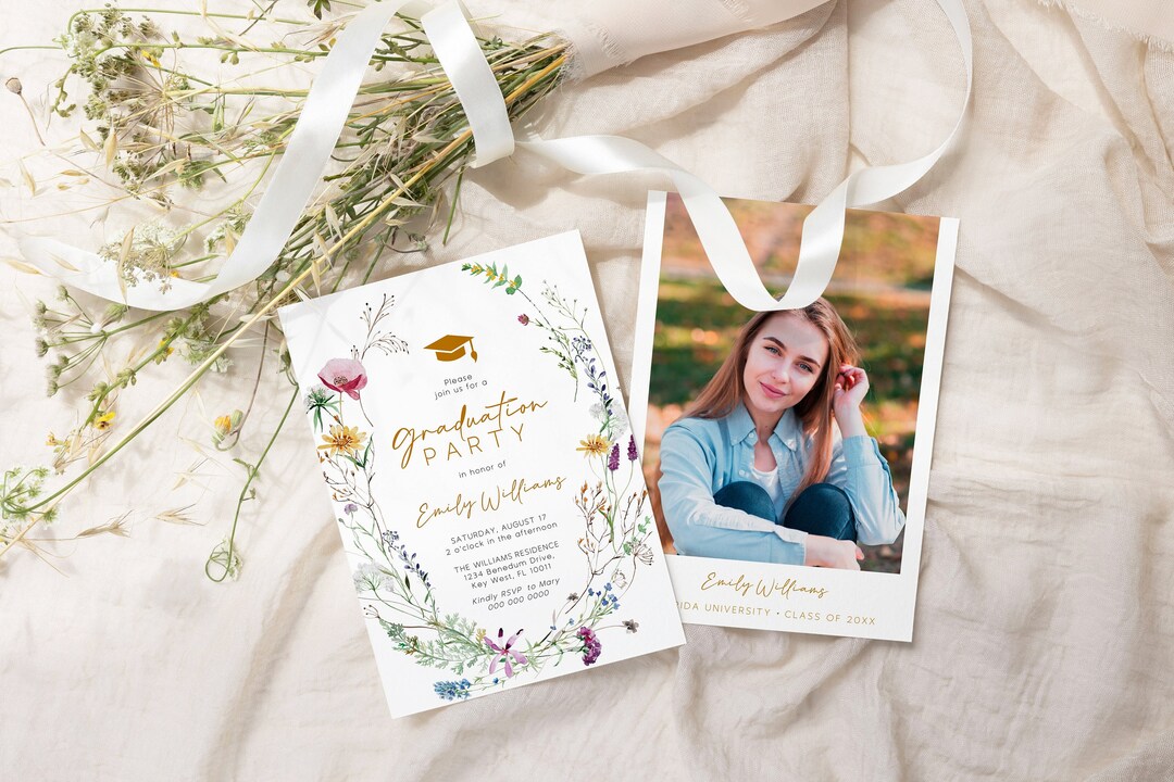 Wildflower Graduation Party Invitation, EDITABLE Printable Boho Wild ...