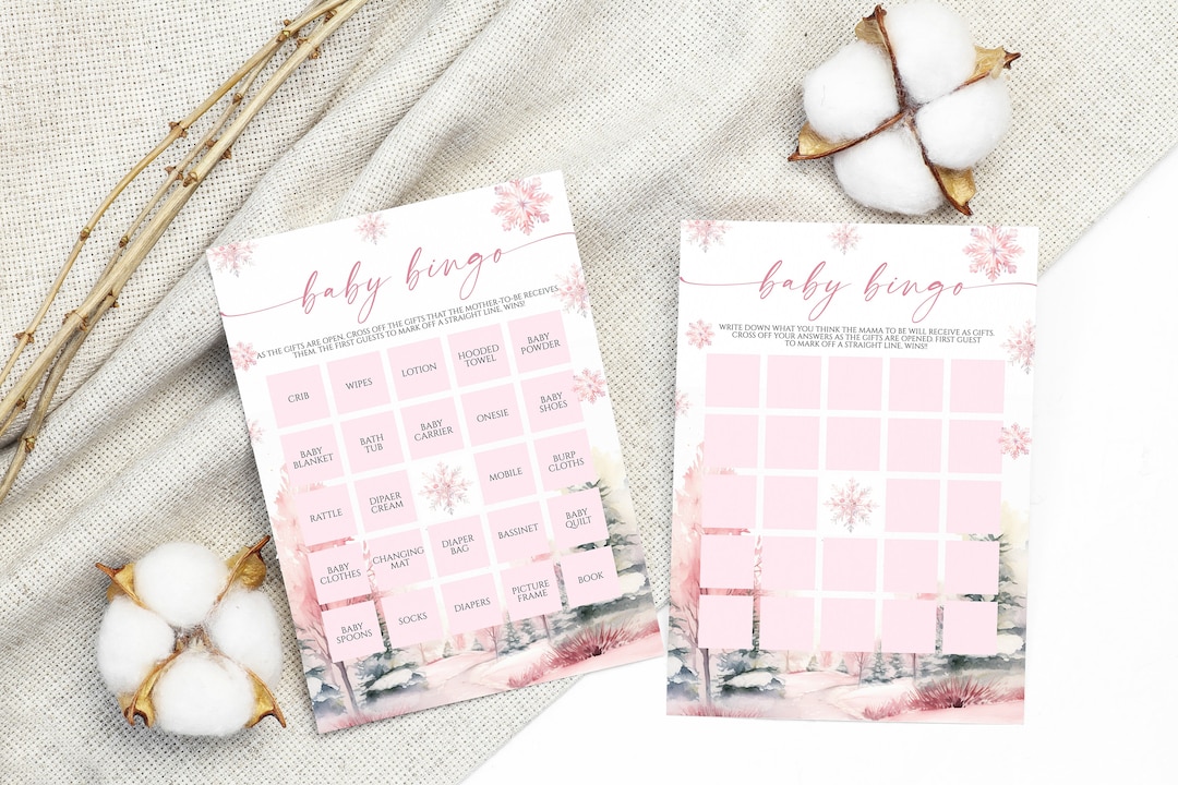 Pink Winter Baby Shower Bingo Game | Editable Printable Baby Brunch ...