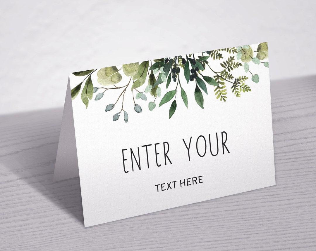 Greenery Buffet Card, 100% Editable, Printable Food Labels Template ...