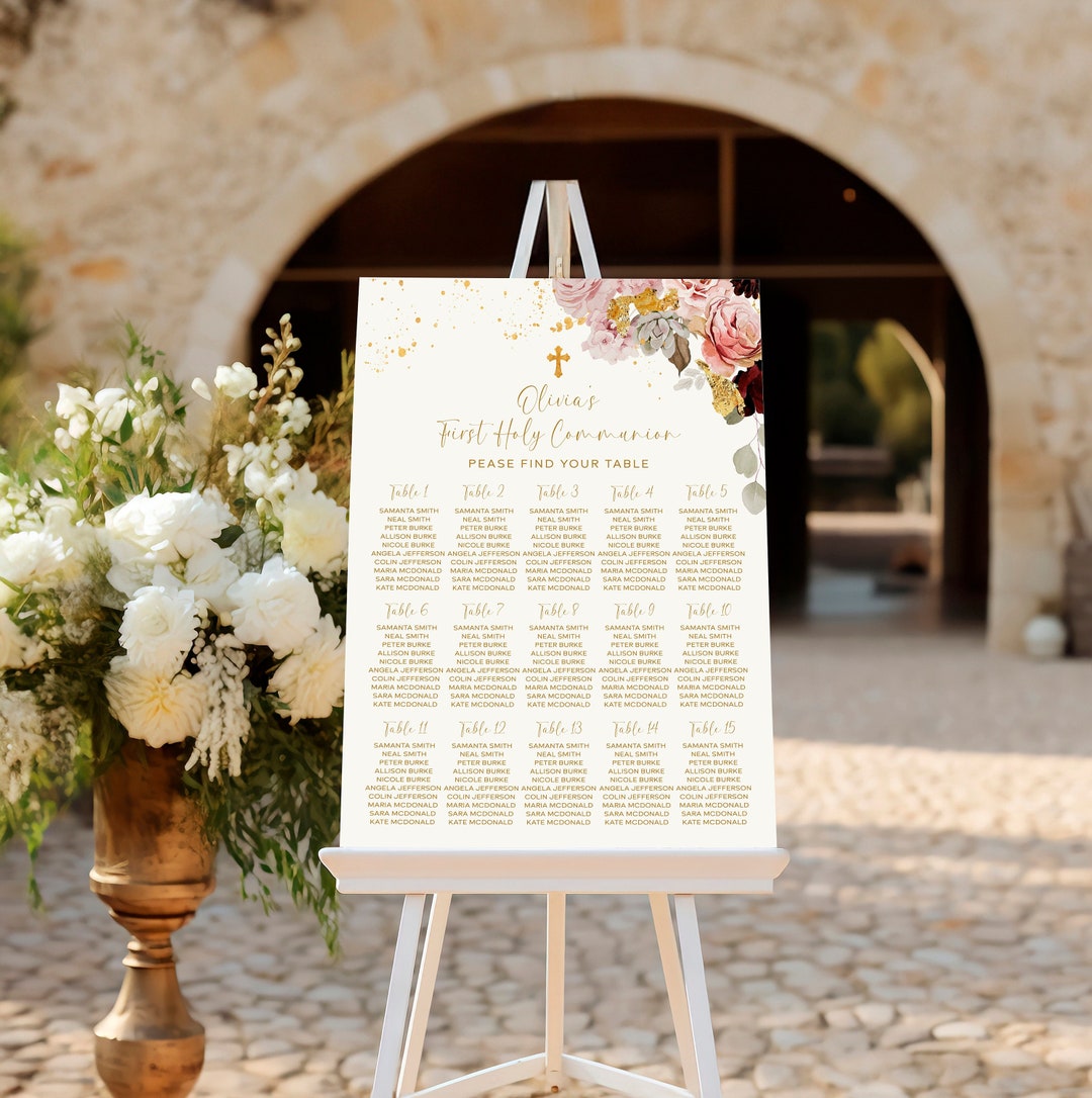 Bohemian First Communion Seating Chart, EDITABLE Boho Floral Table ...