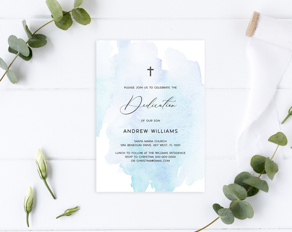 EDITABLE Dedication Invitation Template Blue Printable - Etsy