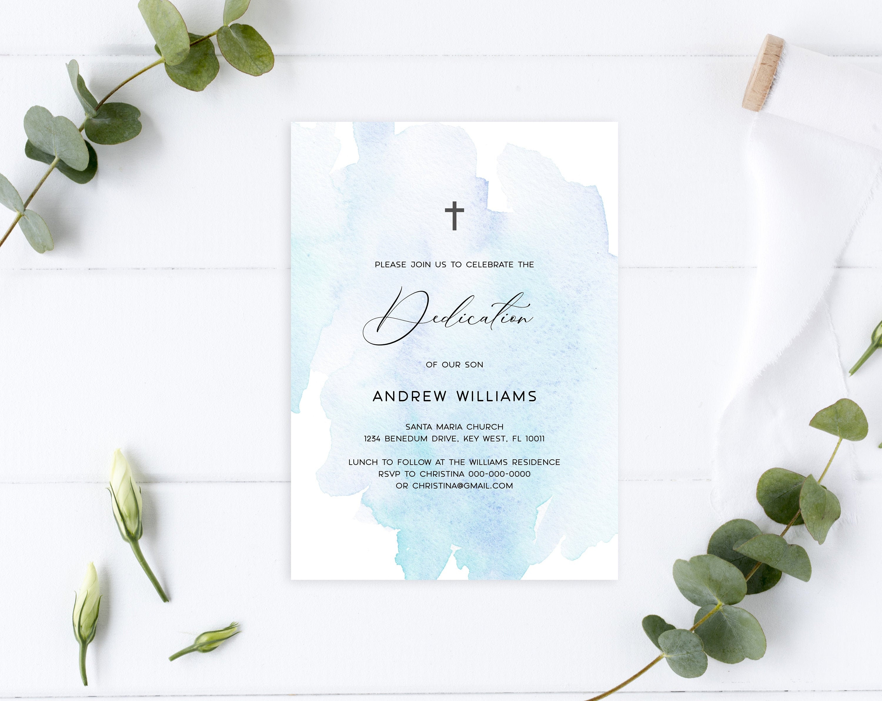 EDITABLE Dedication Invitation Template Blue Printable | Etsy