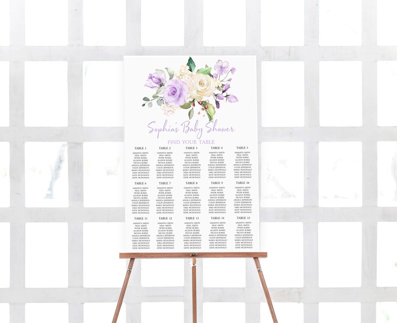 Lavender Rose Seating Chart EDITABLE Template Boho Table - Etsy