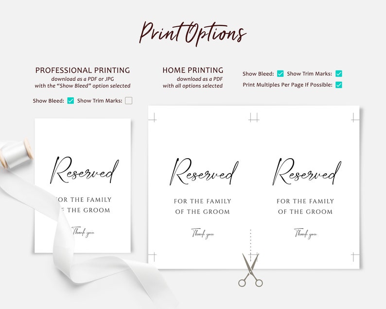 Minimalist Reserved Sign Template: Editable Wedding Seating (digital ...