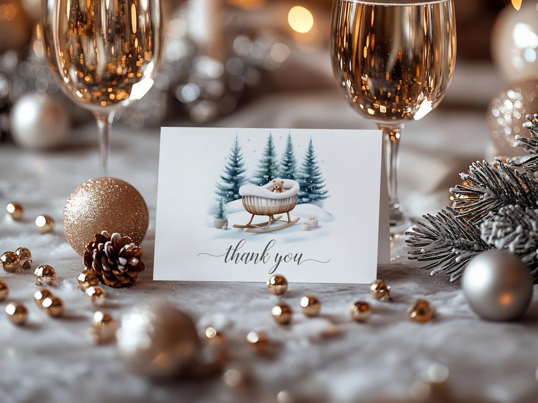 Winter Thank You Card Editable Printable Vintage-inspired Pram Thank ...