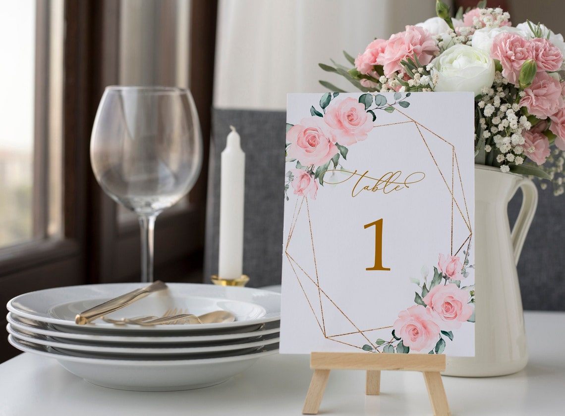 Blush Pink Flowers Table Numbers EDITABLE Template Printable - Etsy