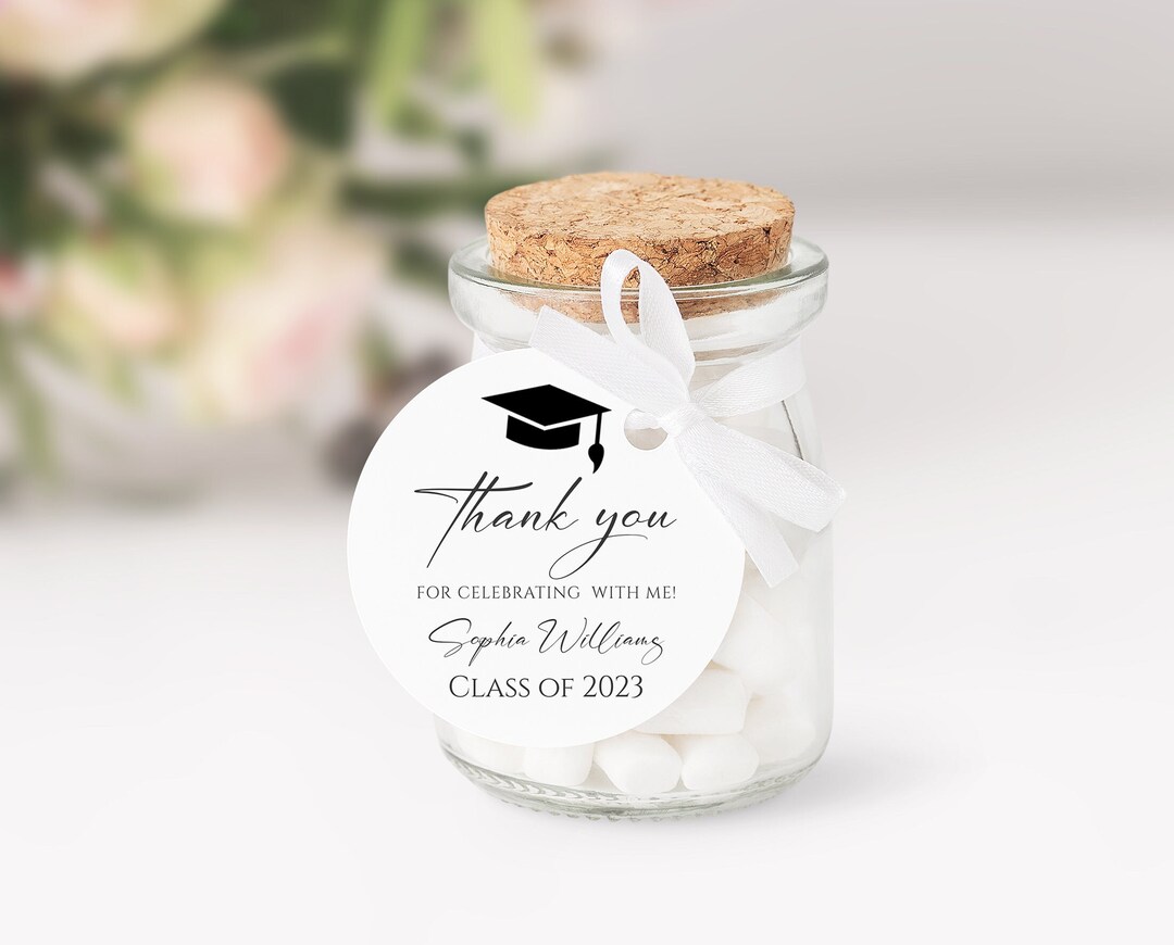 Minimalist Graduation Thank You Tag: Editable Party Favor Stickers ...