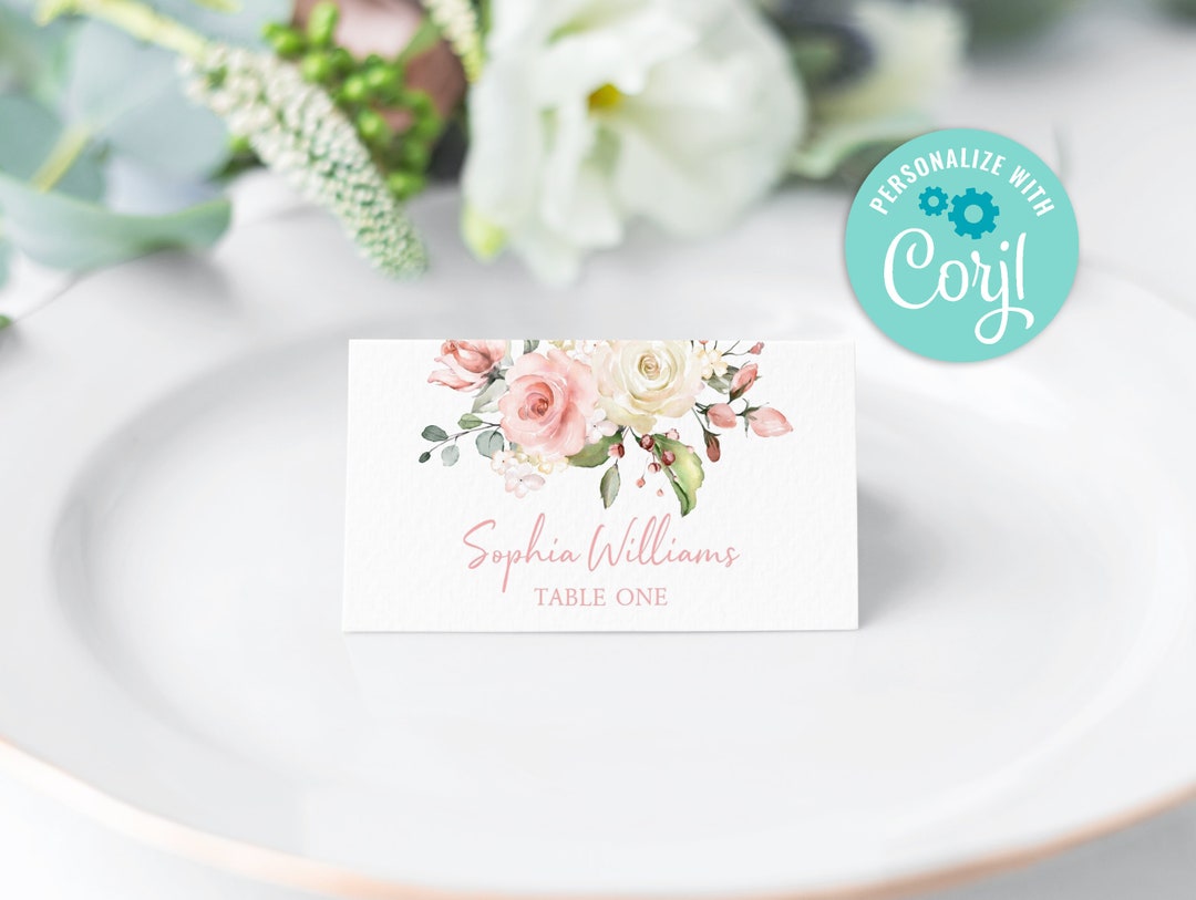 Blush Pink Floral Place Cards: Editable Boho Template (digital Download ...