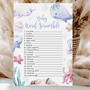 Ocean Baby Shower Game: Under the Sea Word Scramble (printable ...