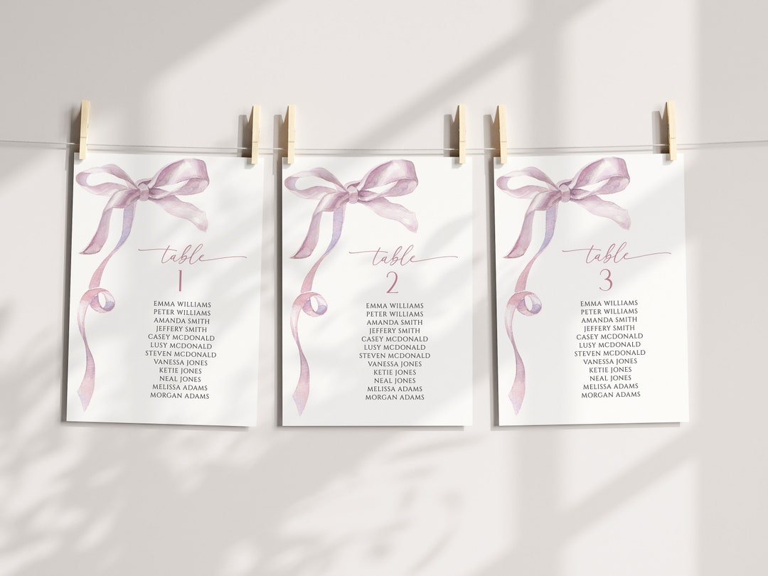 Blush Pink Bow Wedding Seating Chart Template (digital Download) - Etsy