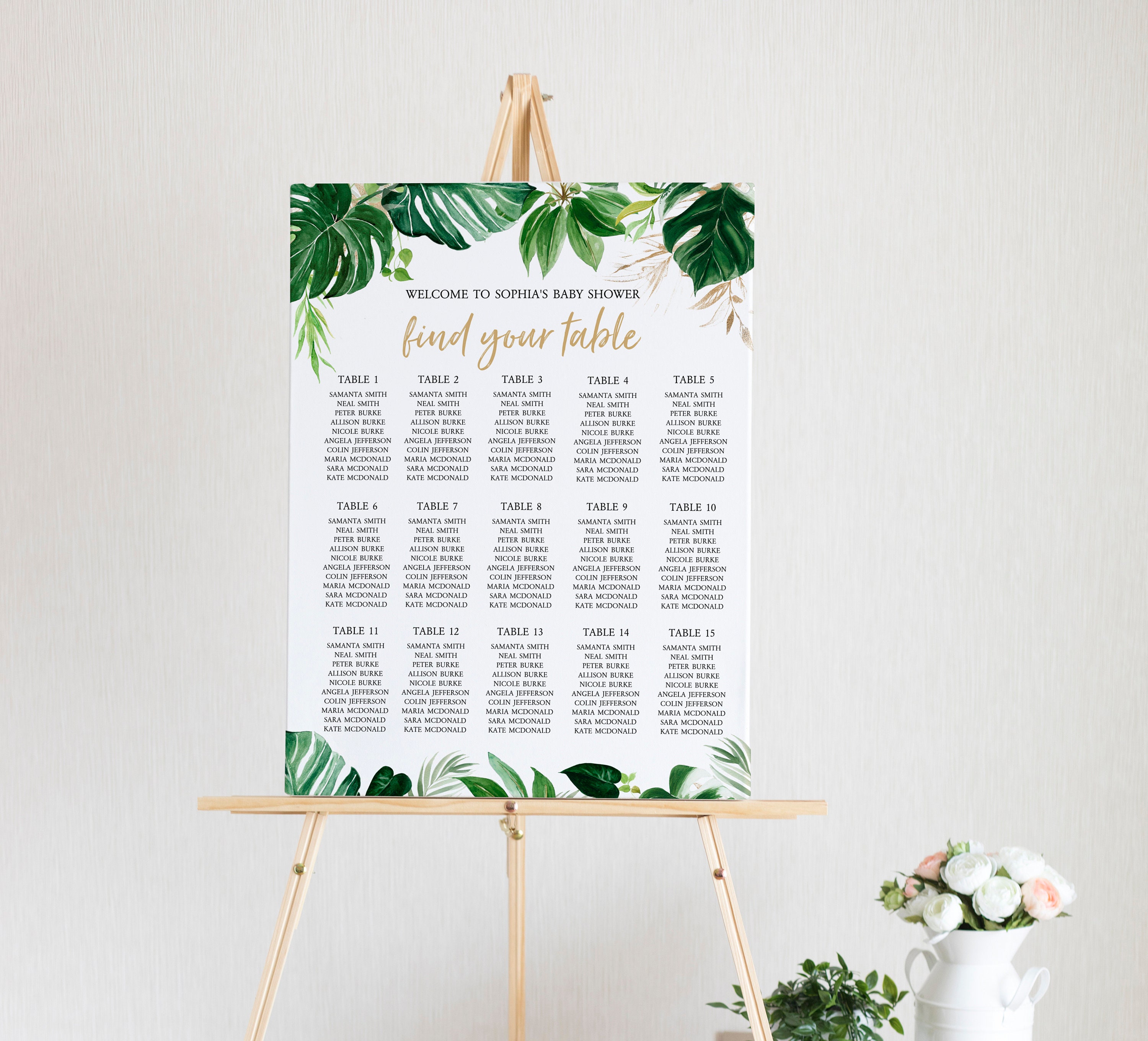 Tropical Seating Chart EDITABLE Table Poster Greenery DIY - Etsy