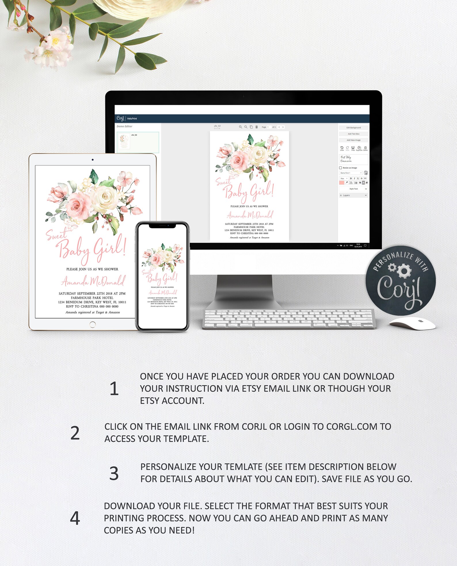 EDITABLE White Flowers Bottle Label Water Labels Printable | Etsy