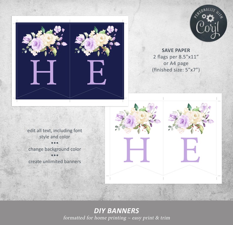 Editable Lavender Alphabet Banner Template Printable Baby - Etsy