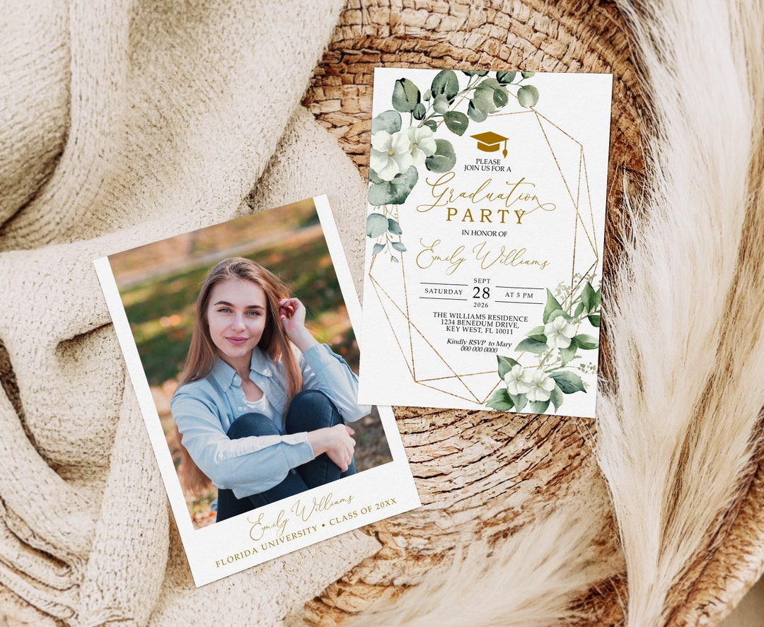 Sage Green Eucalyptus Graduation Party Invitation, Printable Greenery ...