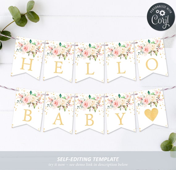 Blush Pink Floral Alphabet Banner Template EDITABLE | Etsy