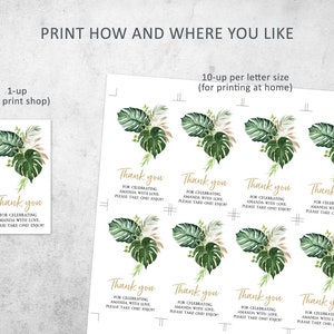 Greenery Thank You Tag Template, Tropical Favor Tag Printable, Instant ...