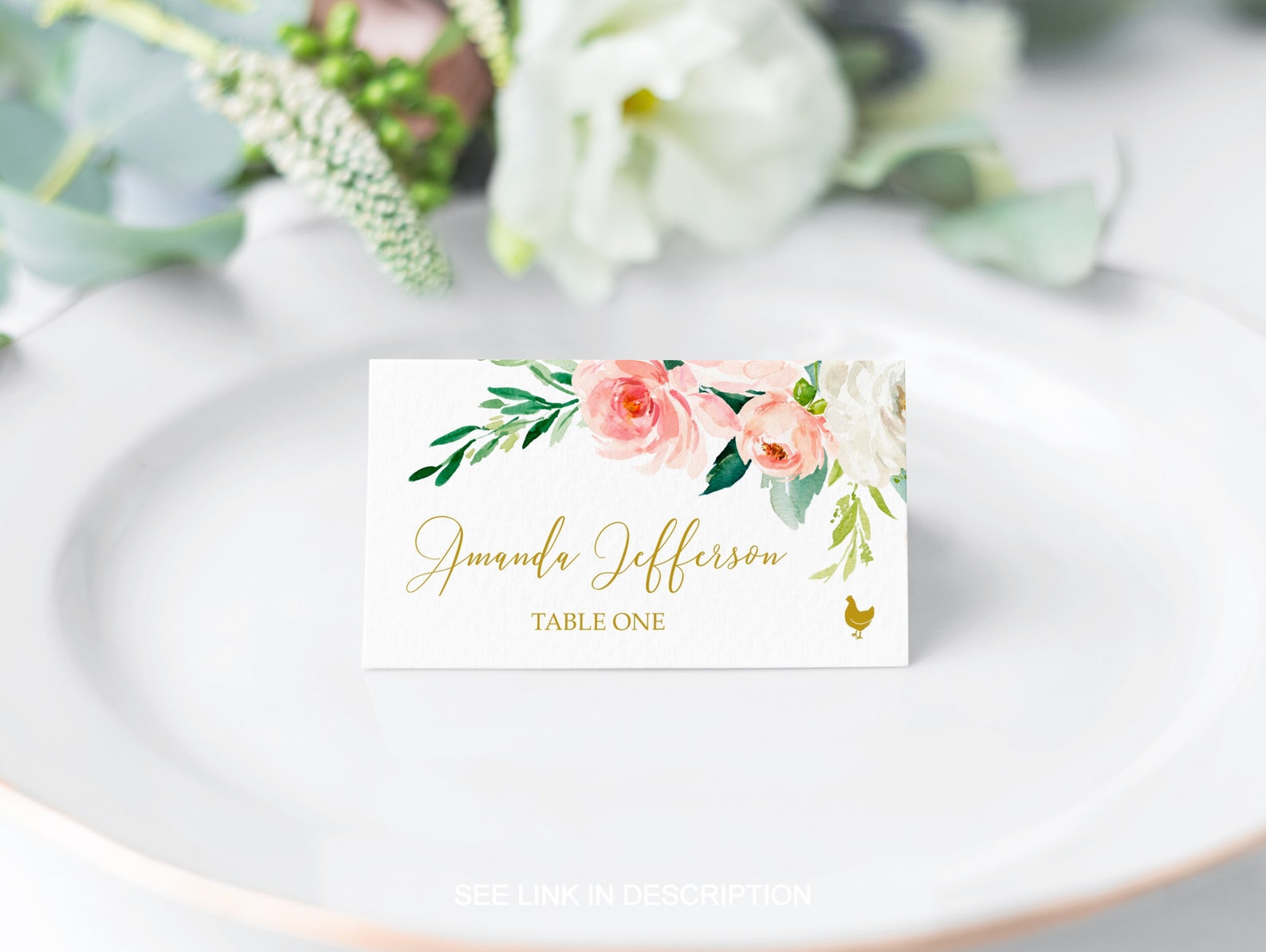Floral Place Cards EDITABLE Template Blush Pink Flowers | Etsy