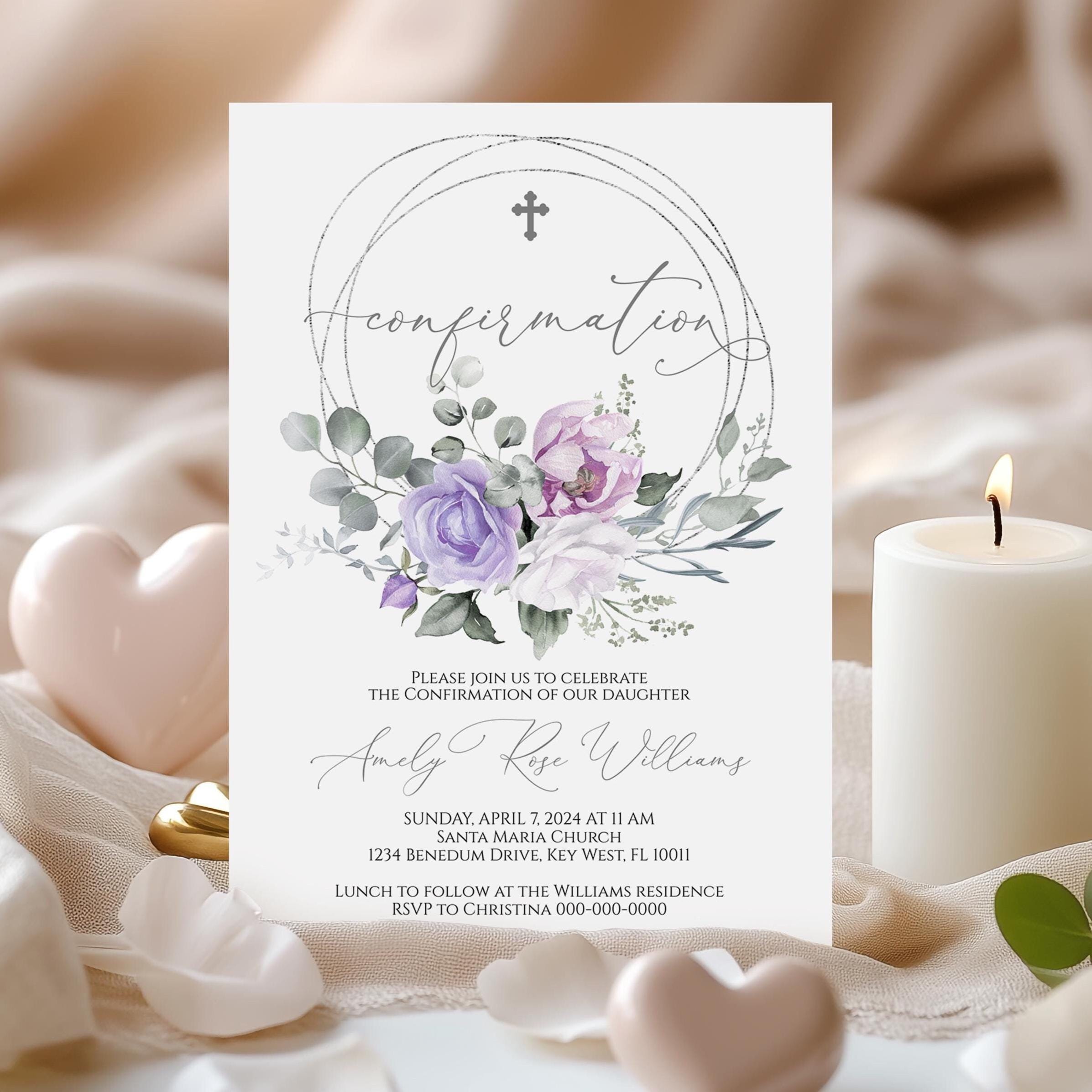 Editable Floral Confirmation Invitation | Pink Purple Watercolor ...