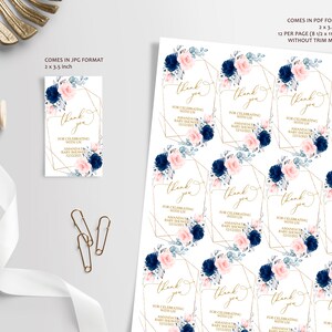 Blush Pink & Navy Floral Thank You Tag, EDITABLE Template, Blue Rose ...