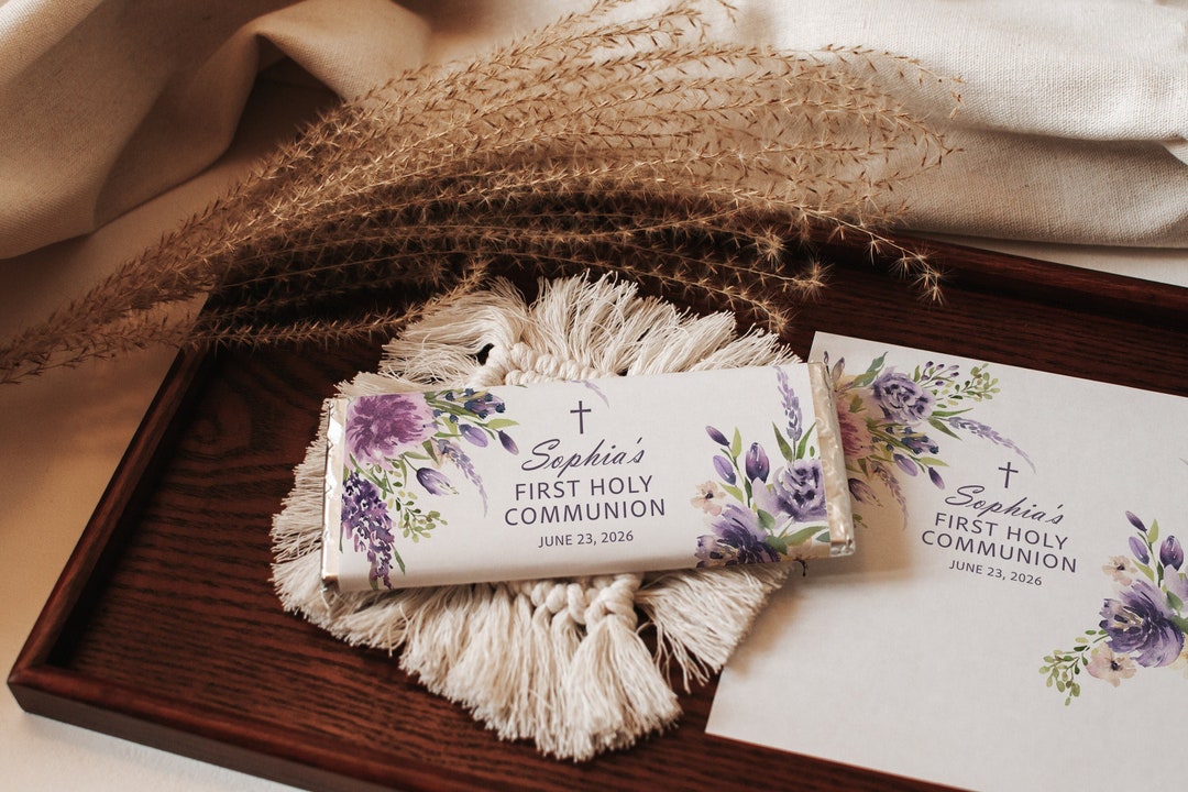 Lavender First Communion Chocolate Bar Wrapper | Editable Purple ...