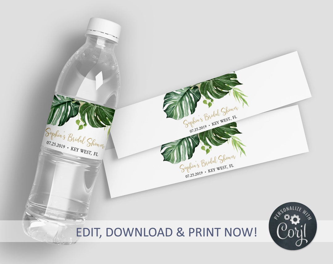 Tropical Greenery Bottle Label: Editable Template (instant Download) - Etsy