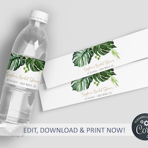 Tropical Greenery Bottle Label: Editable Template (instant Download) - Etsy