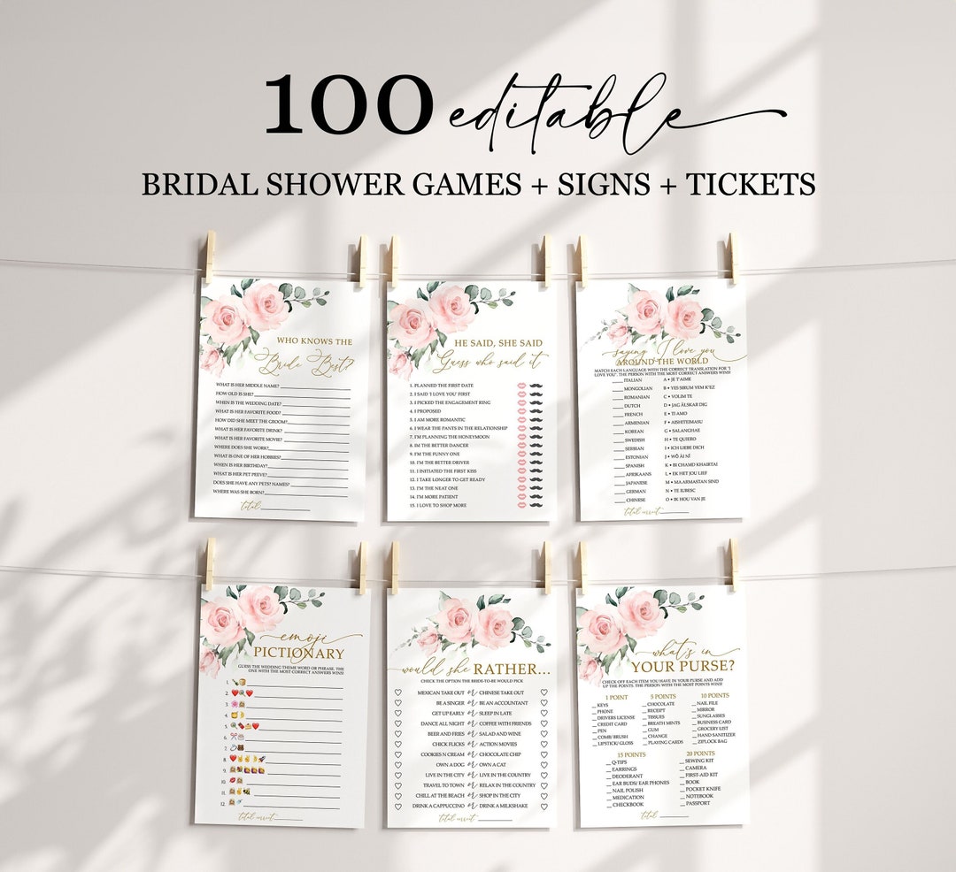 Blush Pink Floral Bridal Shower Games Bundle (editable, Printable) - Etsy