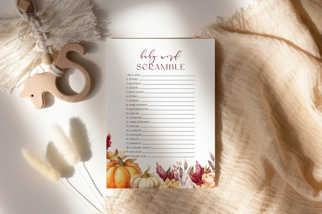 Fall Pumpkin Word Scramble Game, EDITABLE Printable Watercolor Red ...