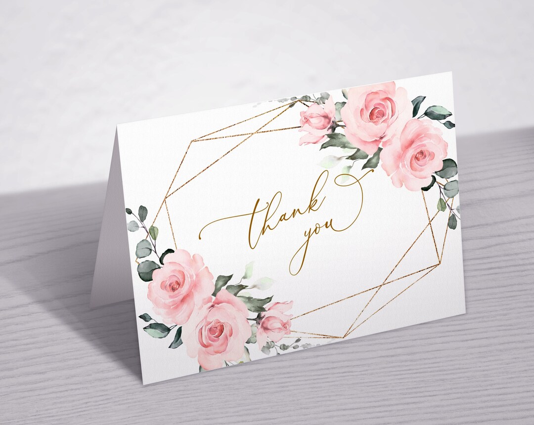 Blush Pink Floral Thank You Card: Elegant Printable Note (digital ...
