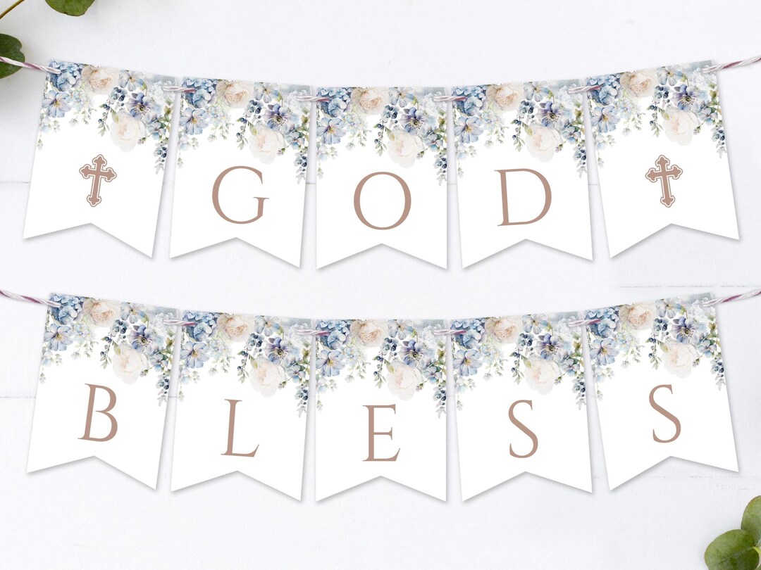 Blue Hydrangea Alphabet Banner: Boho Baptism, Birthday Decor (download ...