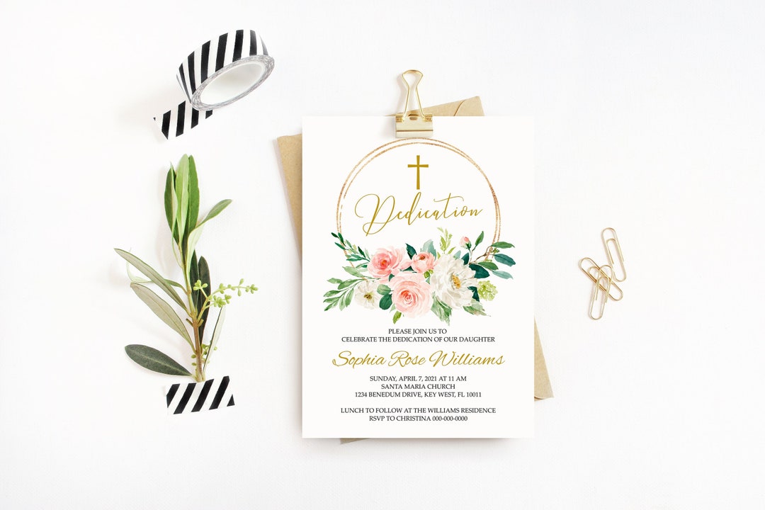Floral Dedication Invitation, EDITABLE Template, Printable Blush Pink ...