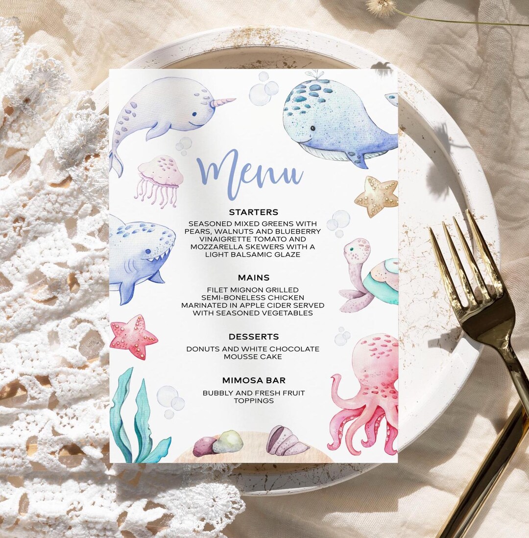 Nautical Menu Template: Under the Sea Party, Bridal Brunch (editable ...